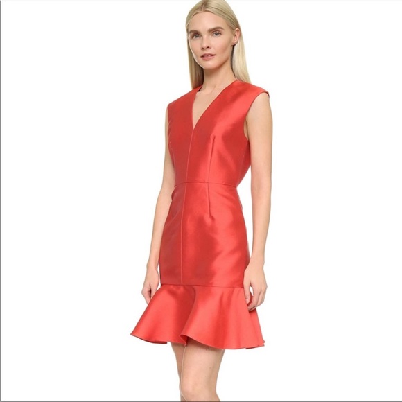 Carven | Dresses | Carven Poppy Red Silk Gazaar Fit And Flare Flounce ...